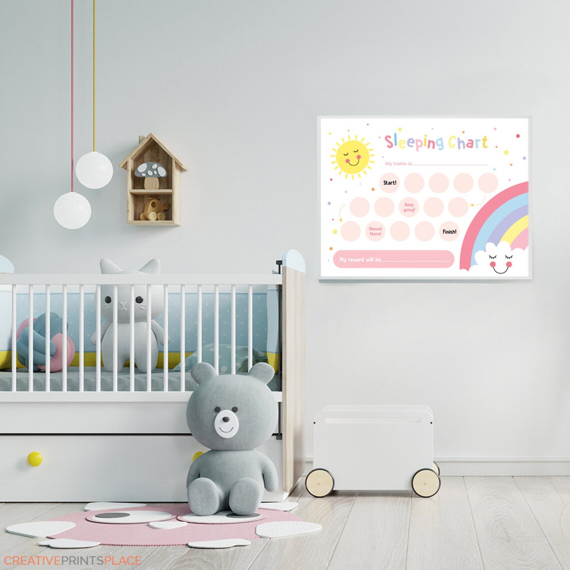 Printable Sun Rainbow Sleeping Chart for Girls, Girl's Sticker Chart ...