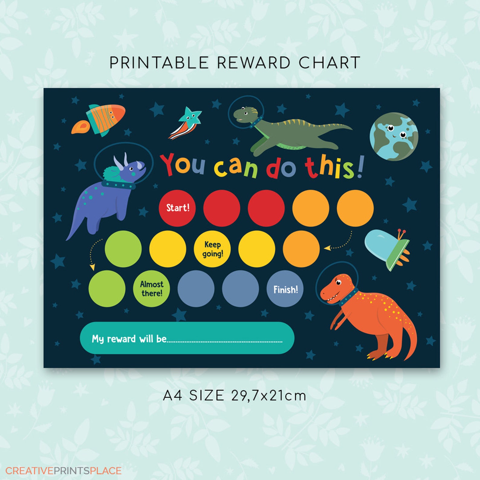 Printable Dinosaur Space Reward Chart, Dino Space Printable Chart ...