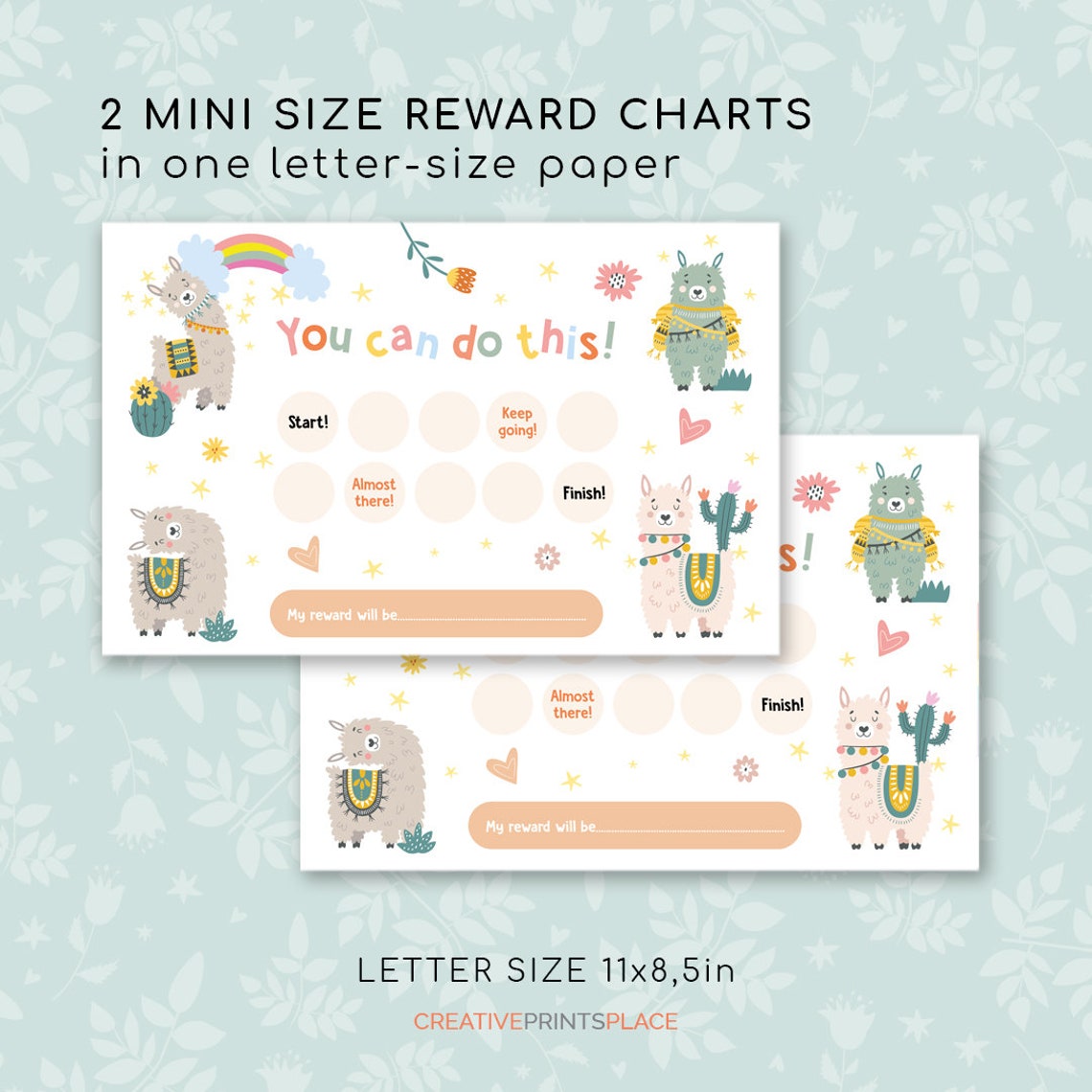 Mini Size Printable Llama Reward Chart, Girl Mini Sticker Chart, Boy ...
