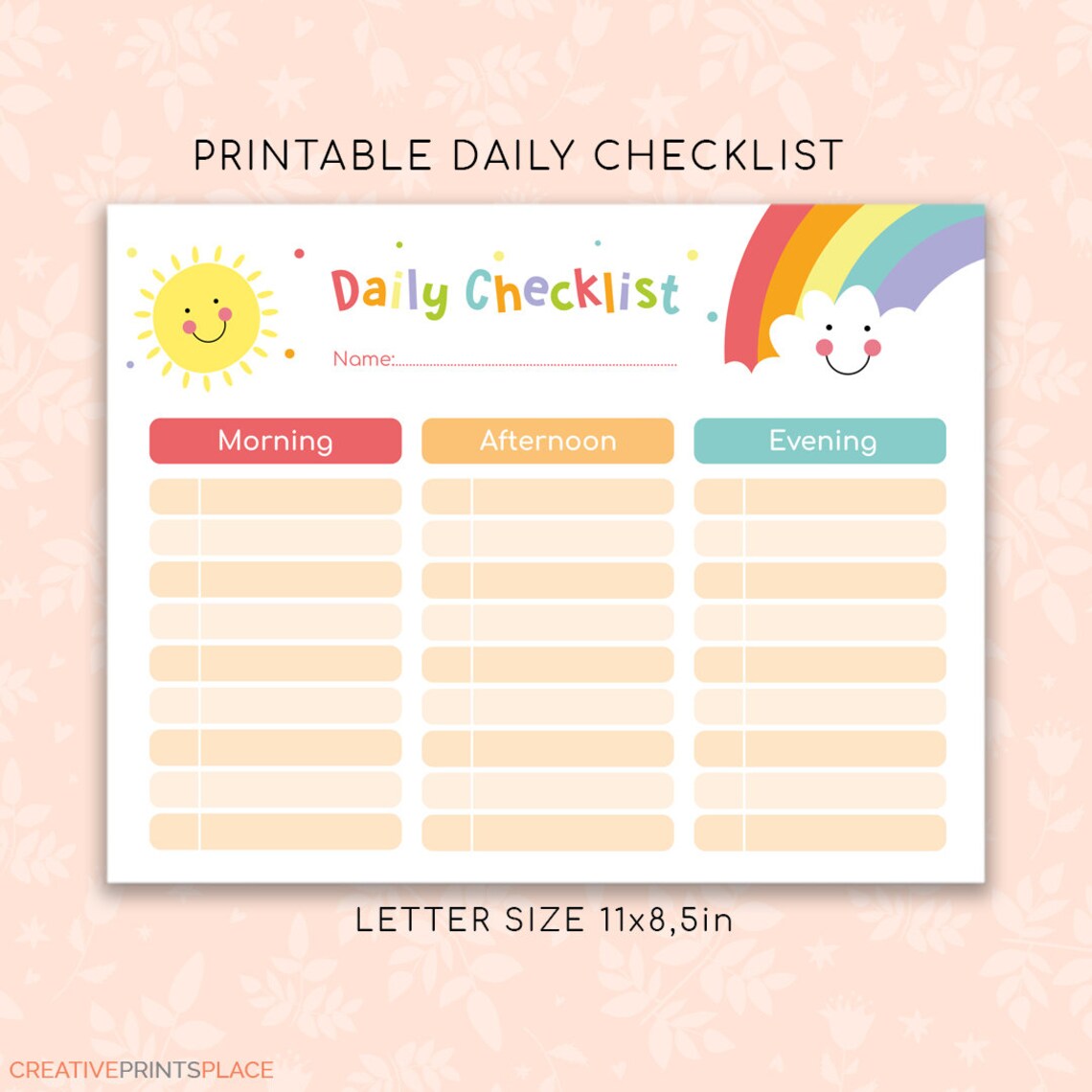 Printable Sun Rainbow Kids Daily Checklist Before and After - Etsy