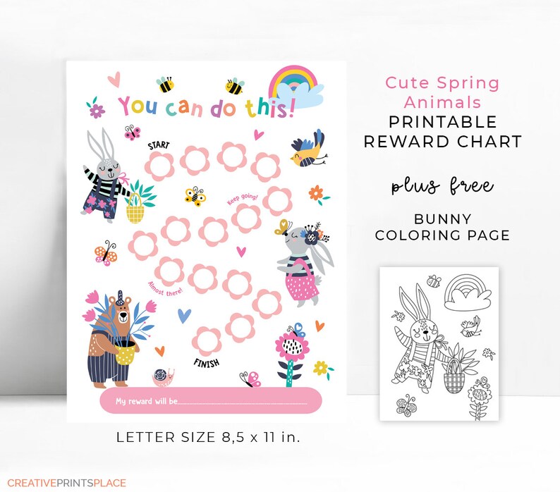 Printable Easter Bunny Reward Chart: Spring Animals, Coloring Page ...