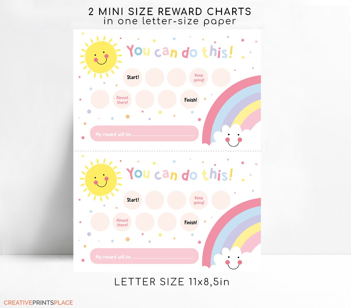 Mini Size Printable Pink Rainbow Sun Reward Chart, Girl's Sticker Chart ...