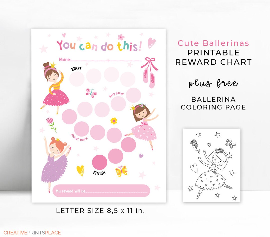 Printable Ballerinas Theme Reward Chart, Girl's Sticker Chart, Instant ...
