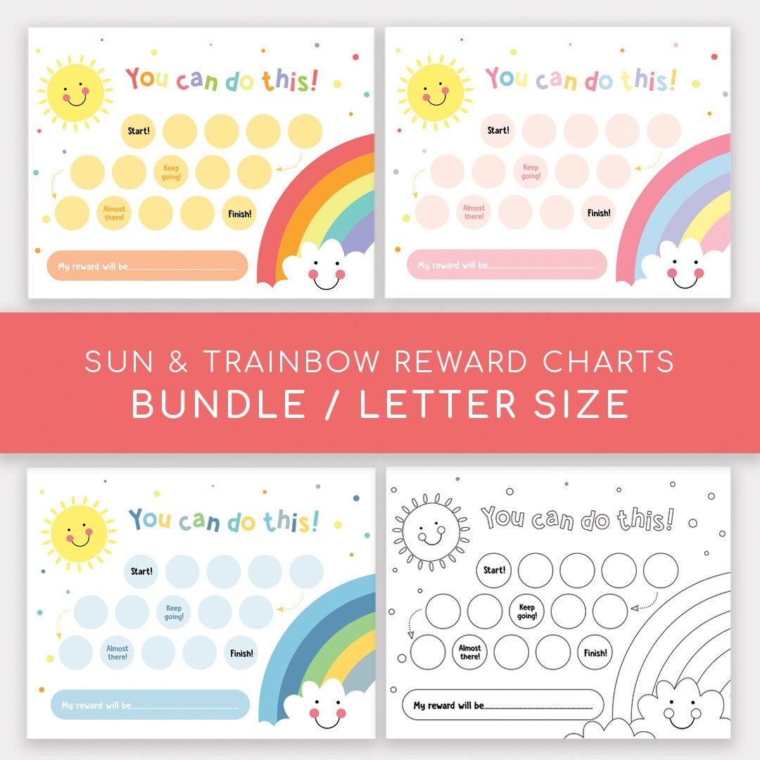 Sun Rainbow Reward Chart BUNDLE, Girls Reward Chart, Boys Reward Chart ...