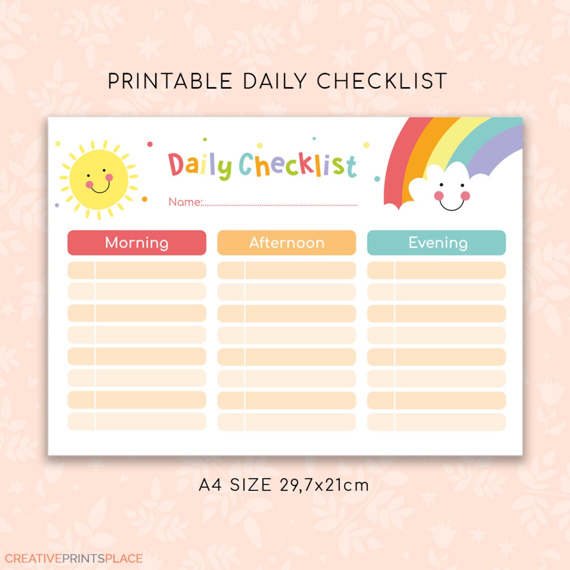 Printable Sun Rainbow Kids Daily Checklist Before and After - Etsy