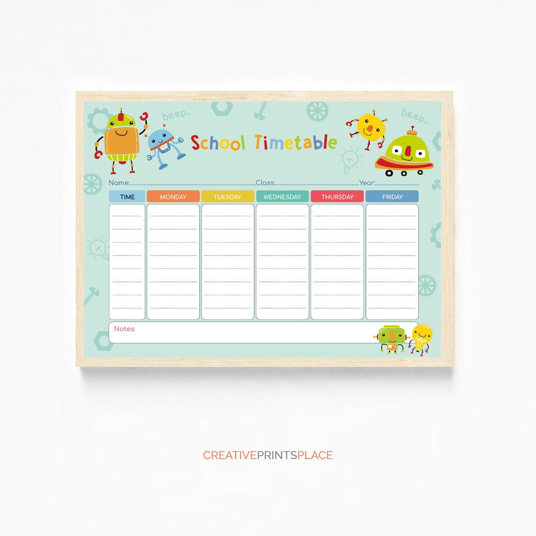 Printable Robots School Timetable, Kids Daily Schedule, Back to School ...