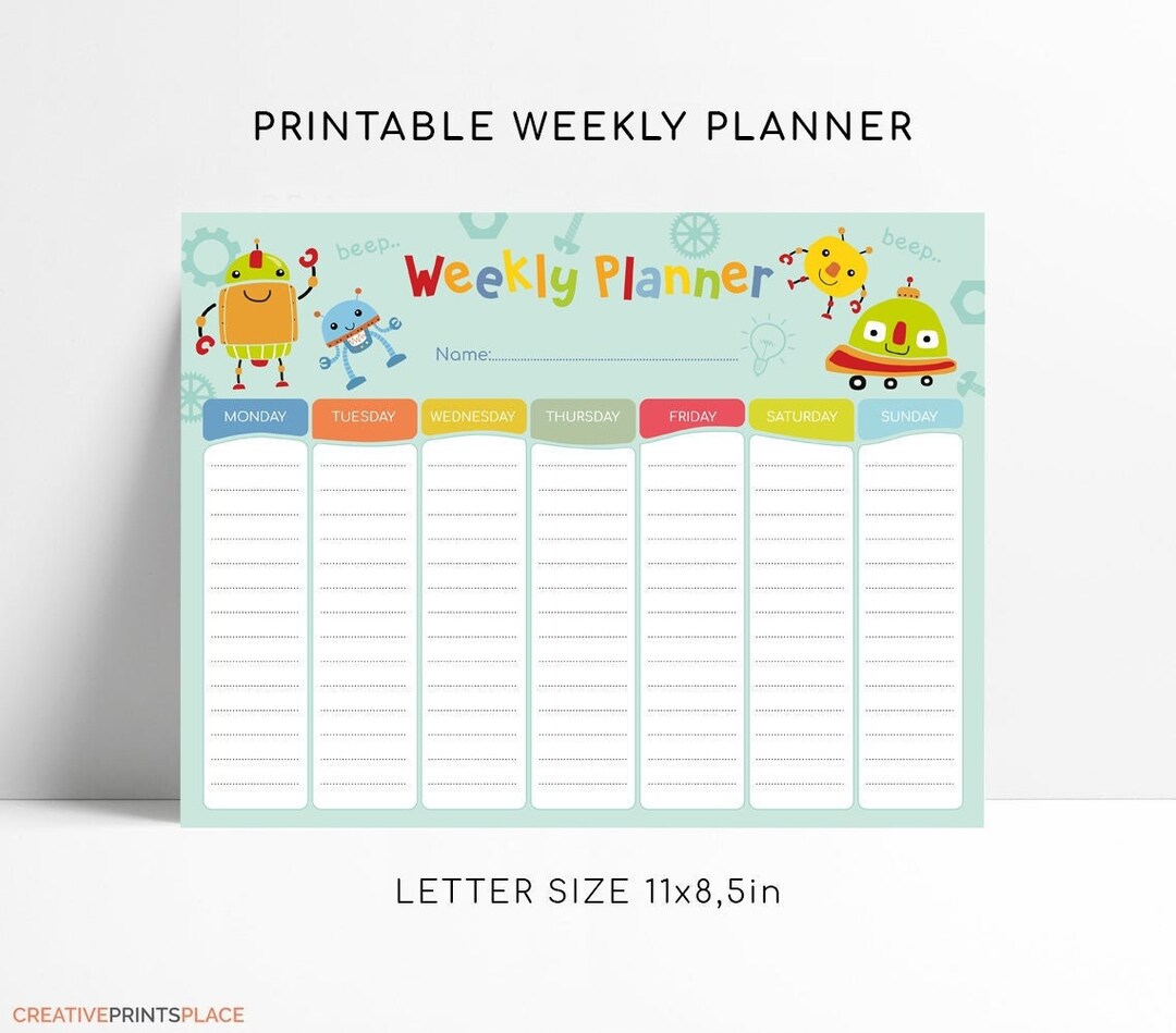 Printable Robots Weekly Planner, Robots Daily Planner, Printable Daily ...