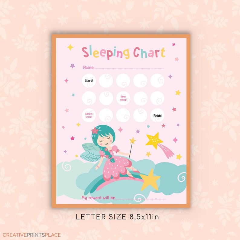 Pink Fairy Printable Sleeping Chart, Girl Behavior Chart, Chore Chart ...