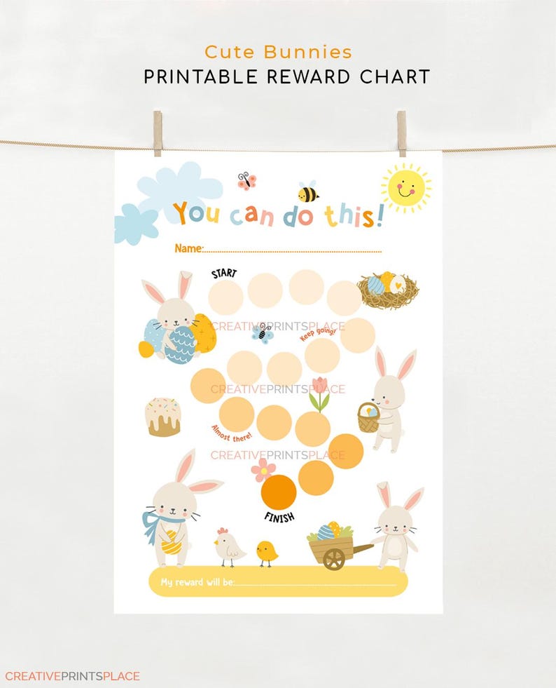 Printable Easter Bunny Reward Chart, Cute Easter Behavior Tracker for ...