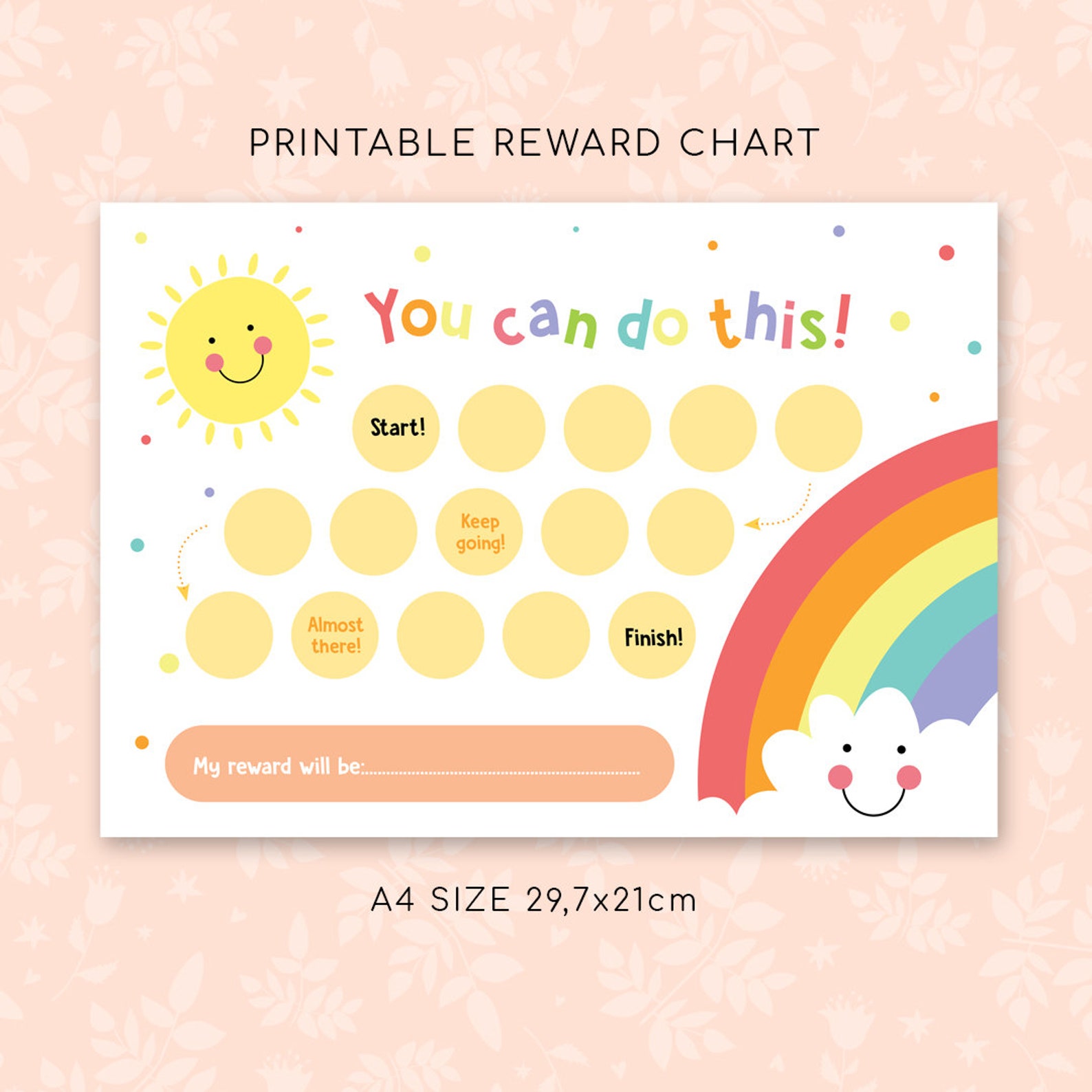 Printable Rainbow Sun Reward Chart Girl's Sticker Chart | Etsy Canada