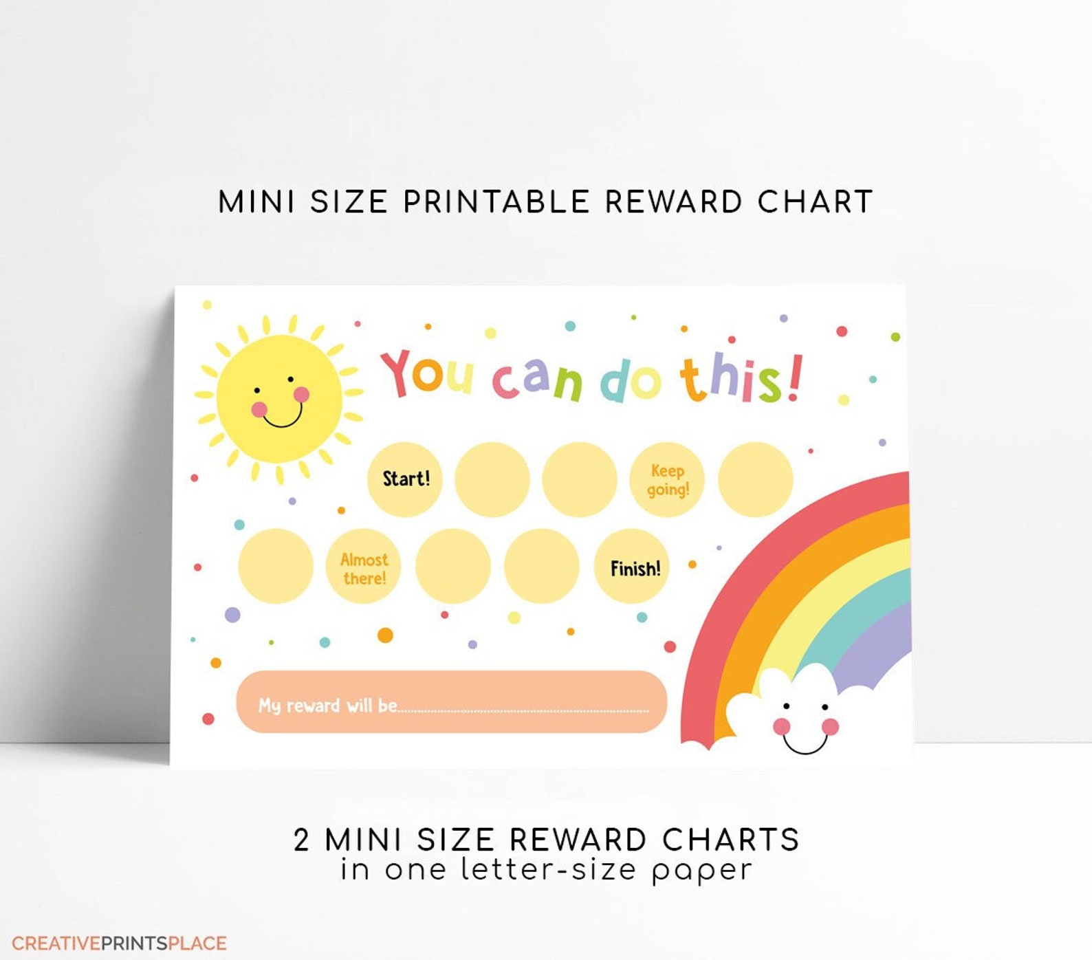 Mini Size Printable Rainbow Sun Reward Chart Girl's | Etsy