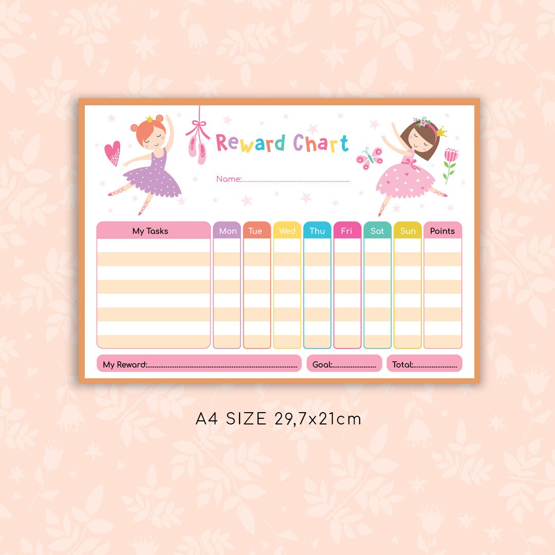 Printable Ballerinas Task Chart, Girl Weekly Behavior Chart ...