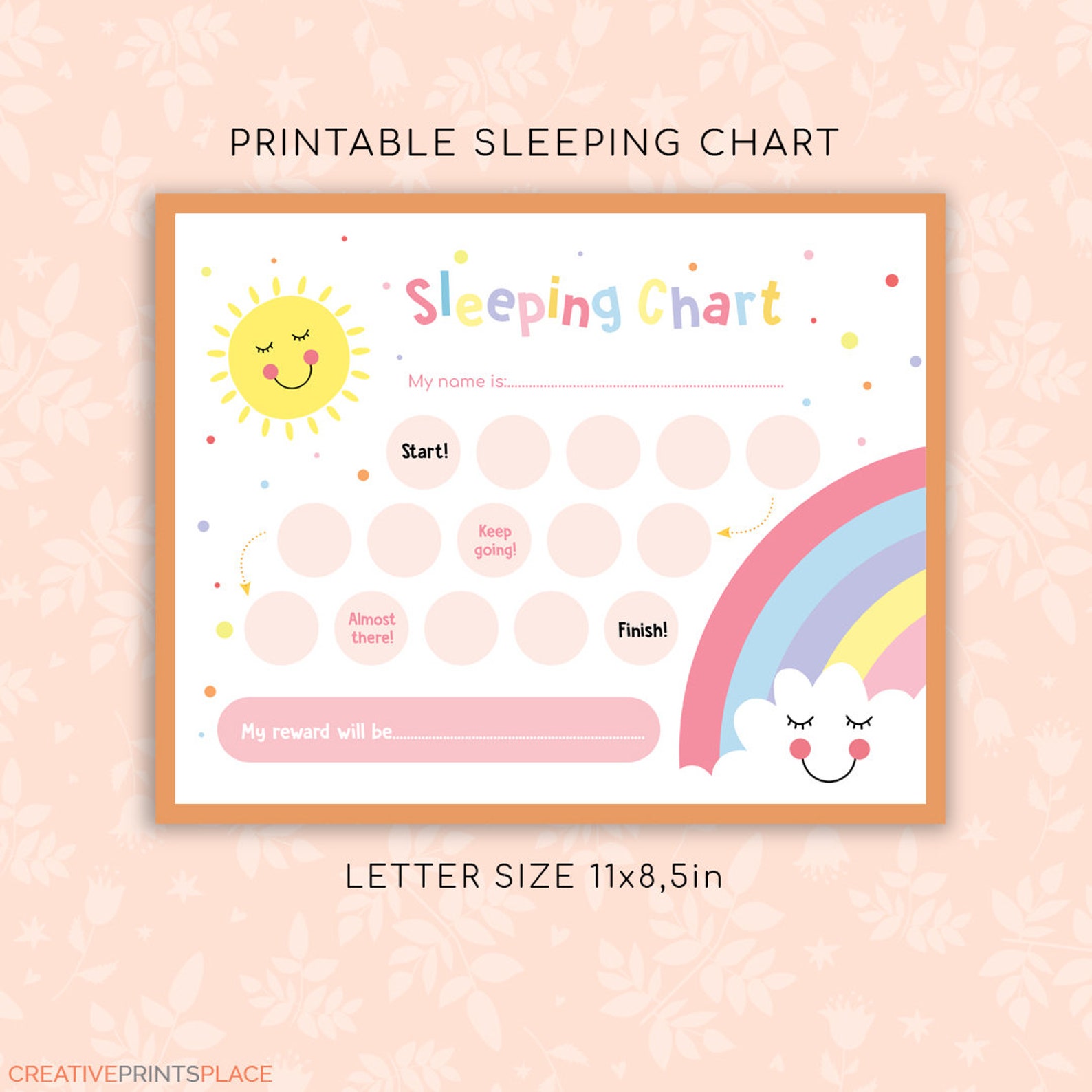 Printable Sun Rainbow Sleeping Chart for Girls, Girl's Sticker Chart ...