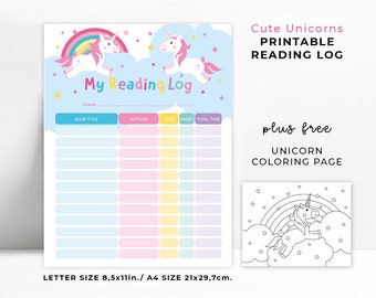 Unicorn Reading Log, Kids Reading Log, Summer Reading Tracker, Book ...
