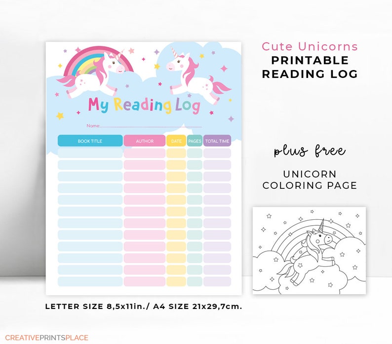 Printable Unicorn Reading Log, Summer Reading Tracker, Reading Log for ...