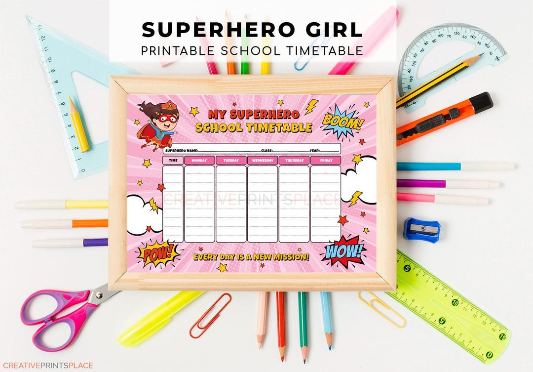 Superhero Girls School Timetable: Comic Book Weekly Planner (digital ...