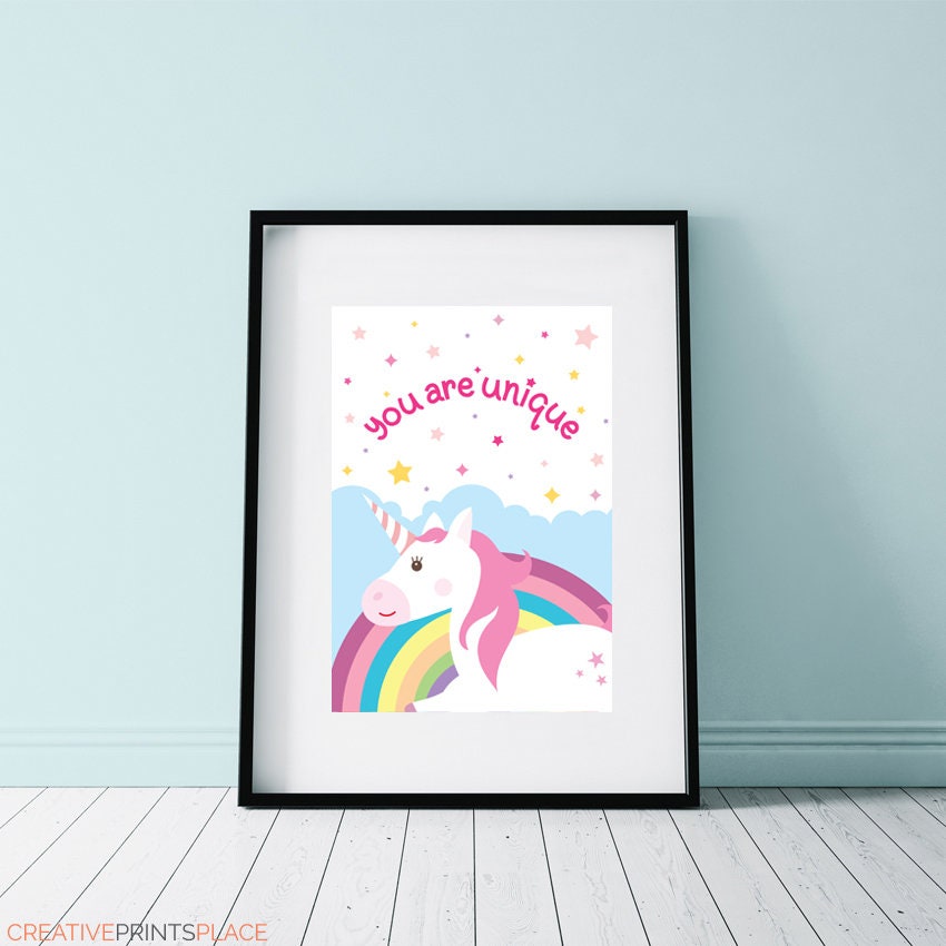 You Are Unique Nursery Printable Typography Unicorn Unicorn - Etsy