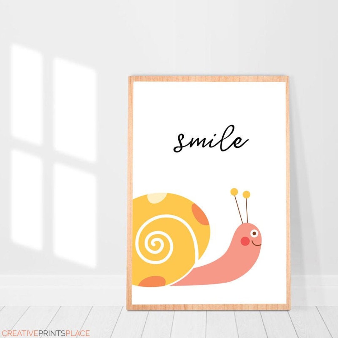 Snail Smile Printablehello Kids Print Pink Orange Printable - Etsy