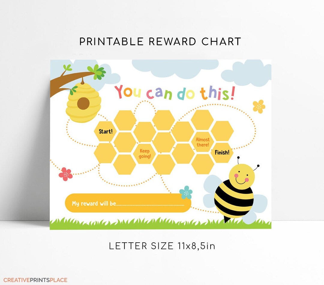 Printable Bee Reward Chart for Girls, You Can Do It Chart, Boy Reward ...