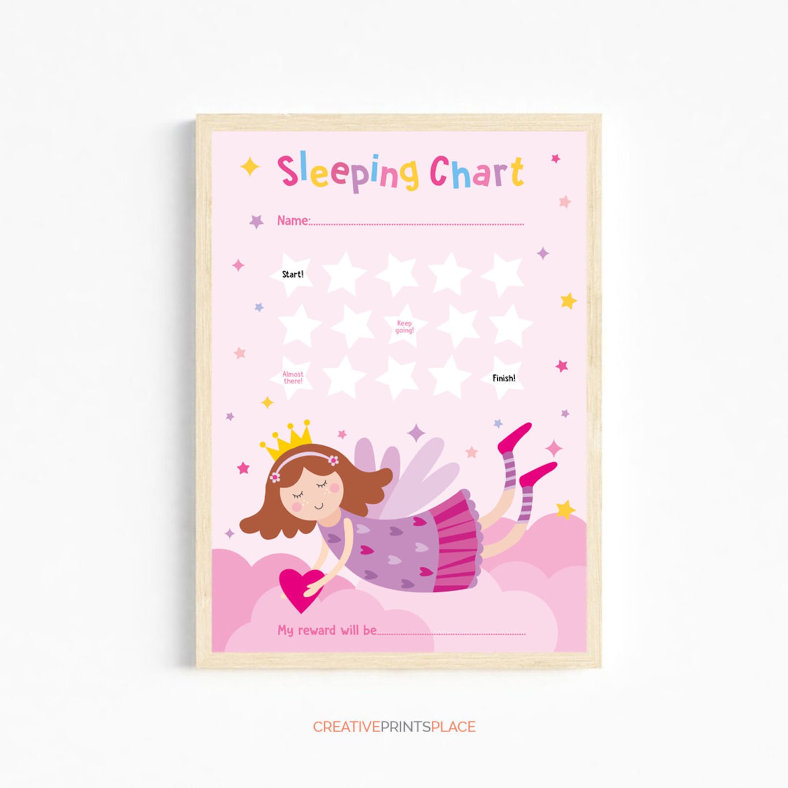 Pink Fairy Printable Sleeping Chart, Girl Sleep Tracker Chart, Bedtime ...