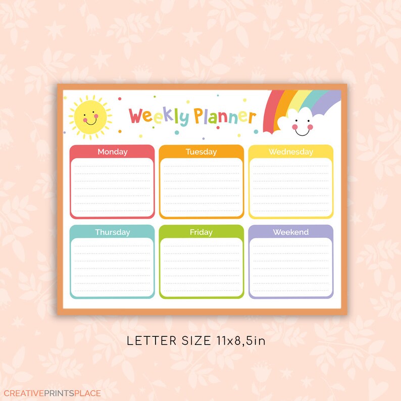 Kids Weekly Planner, Printable Sun Rainbow Daily Planner, Homeschool ...