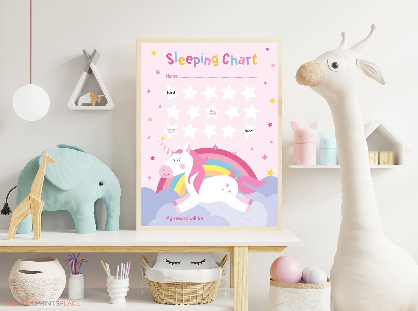 Printable Unicorn Pink Sleeping Chart, Good Night Chart for Girls ...