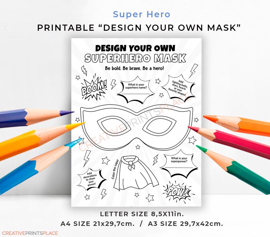 Printable Superhero Mask Activity Page – Design Your Own Mask Coloring ...