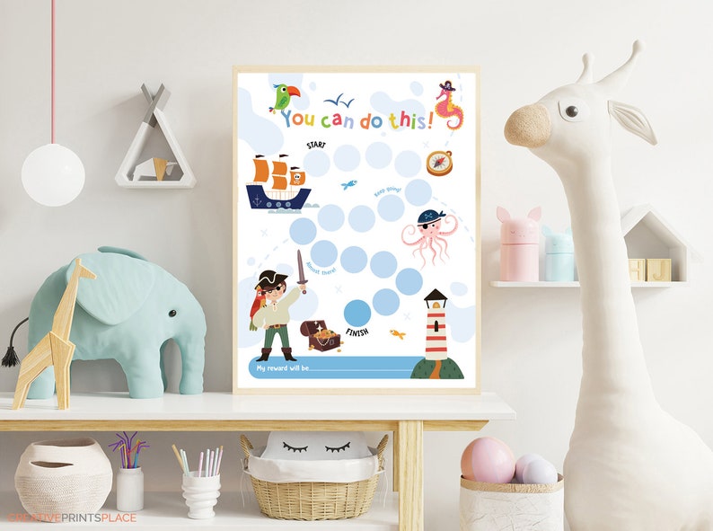 Boys Pirate Reward Chart Vertical, Printable Pirate Sticker Chart ...