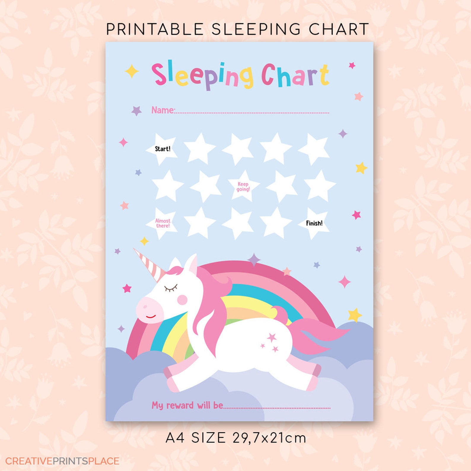 Girls Unicorn Sleeping Chart, Printable Sleep Sticker Chart, Sleep ...