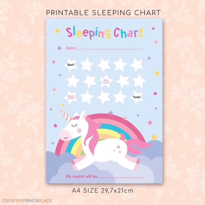 Girls Unicorn Sleeping Chart, Printable Sleep Sticker Chart, Sleep ...