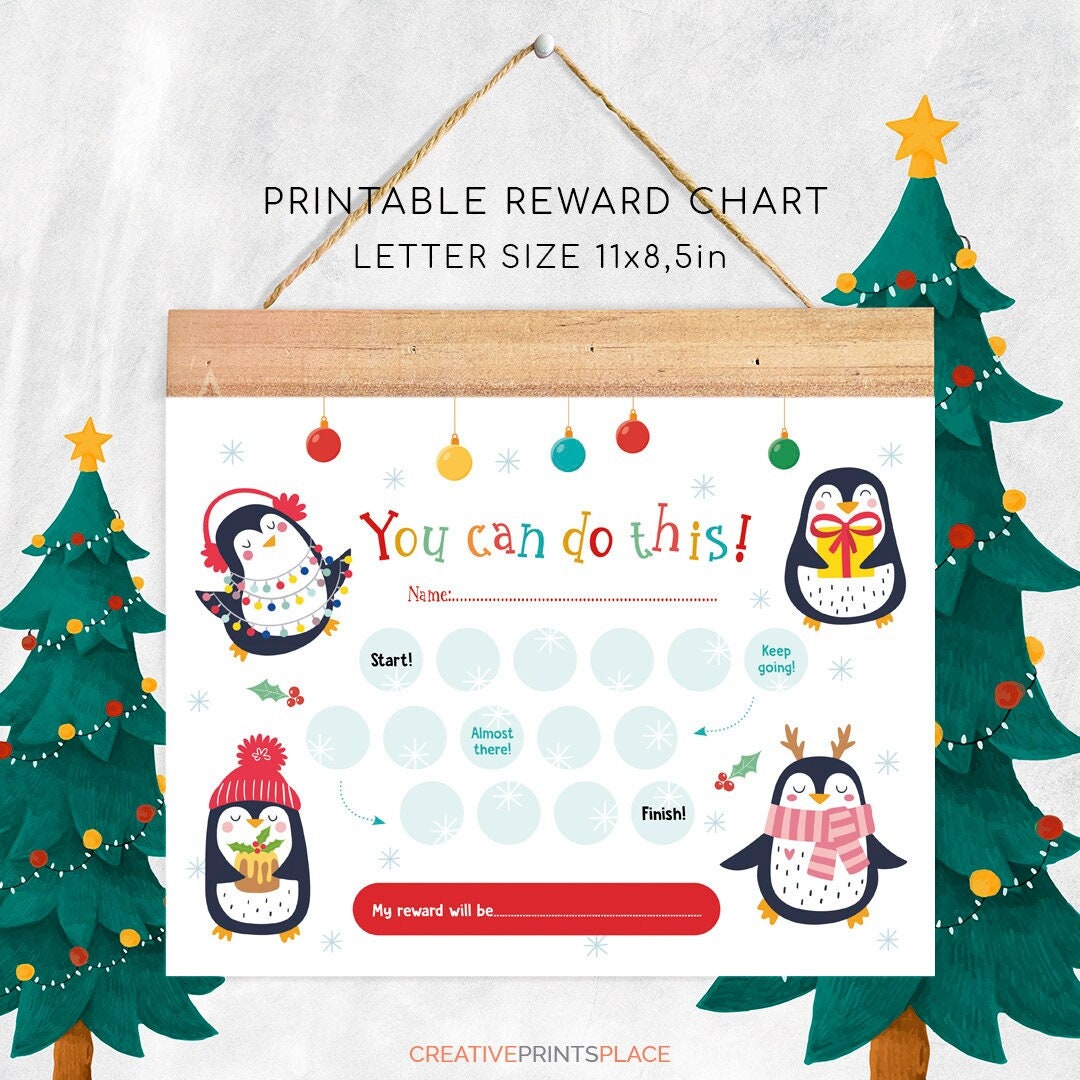 Christmas Penguins Sticker Reward Chart, Printable Holiday Christmas ...