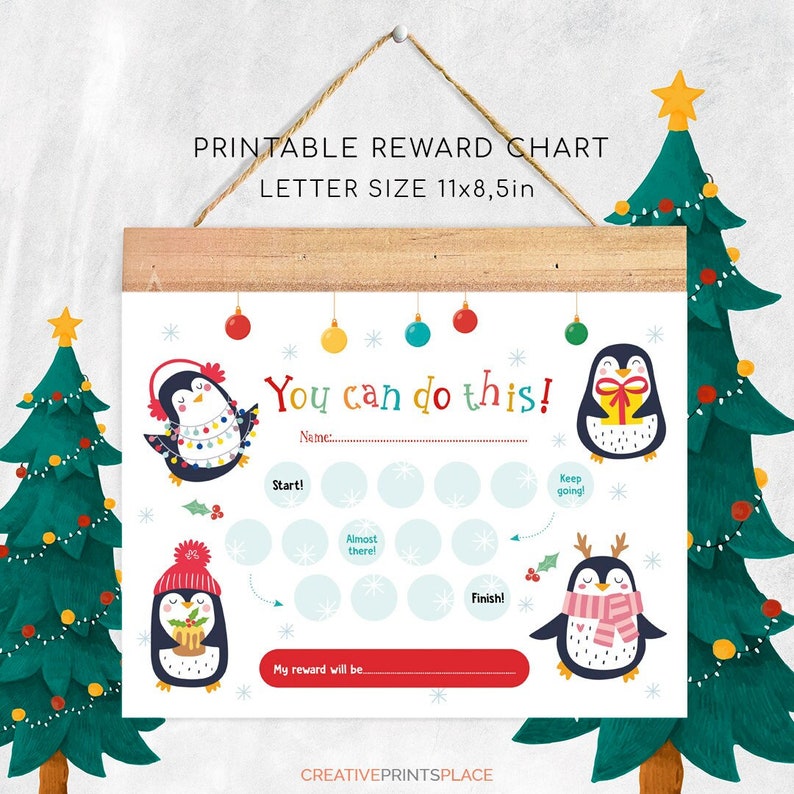 Christmas Penguins Sticker Reward Chart, Printable Holiday Christmas ...