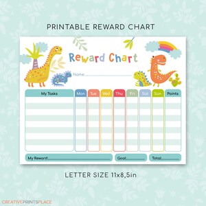 Printable Dinosaur Reward Chart, Dinosaur Task Chart, Responsibility ...