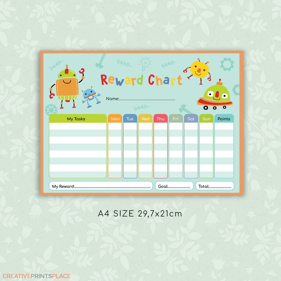 Printable Robots Reward Chart, Robots Task Chart, Responsibility Chart ...