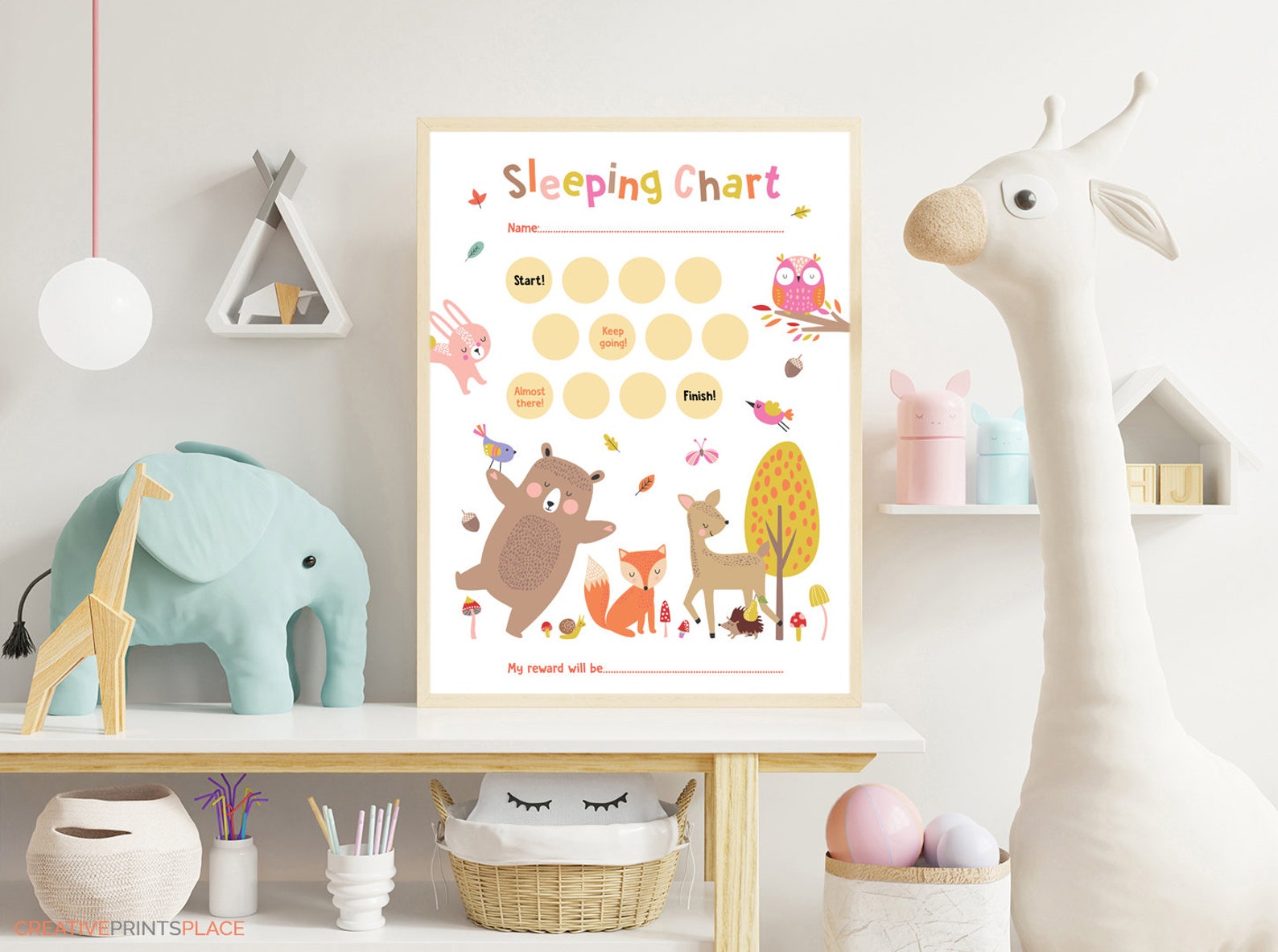 Printable Woodland Animals Sleeping Chart, Sleep Sticker Charts, Sleep ...