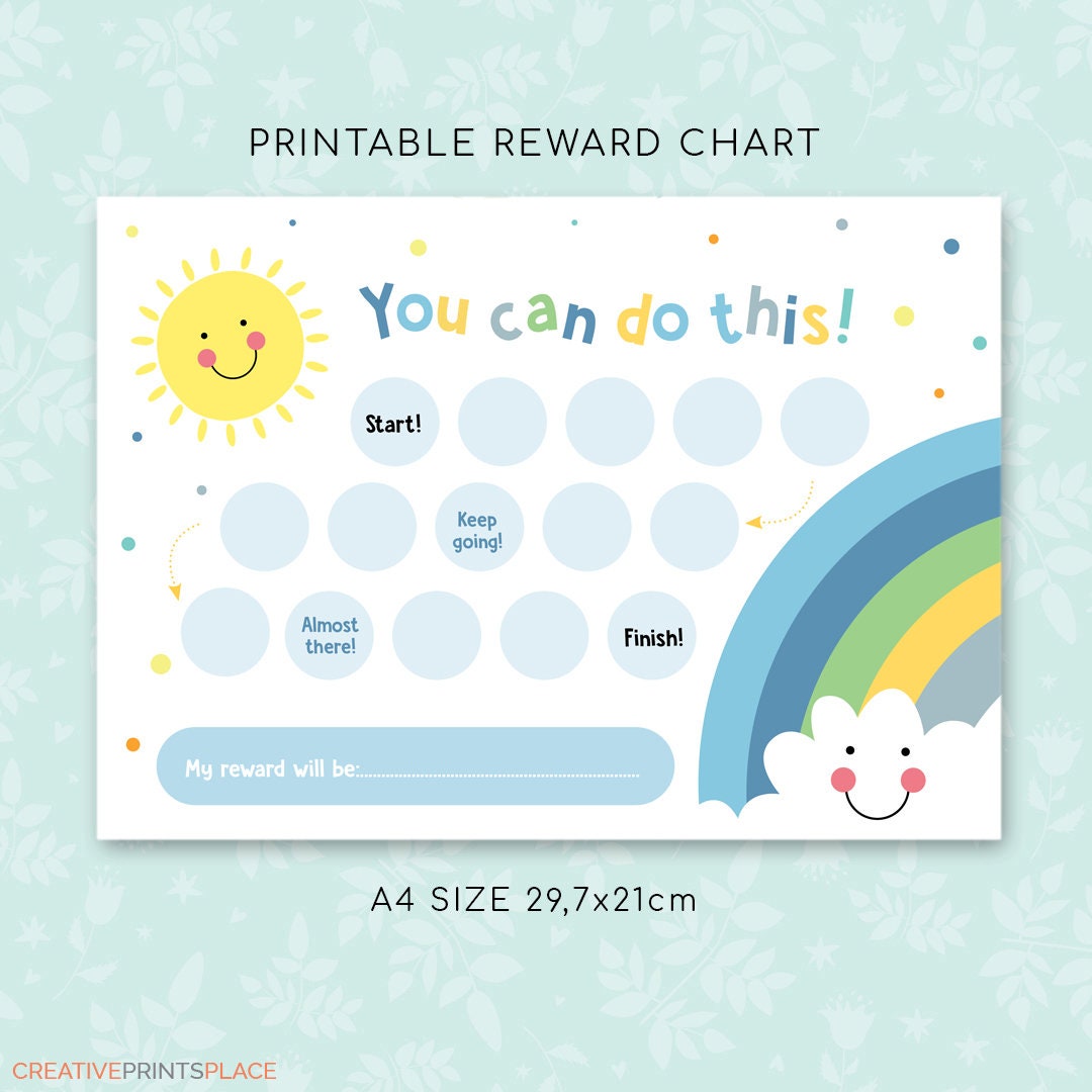 Printable Rainbow Sun Reward Chart for Boys, Boy Sticker Chart, Instant ...