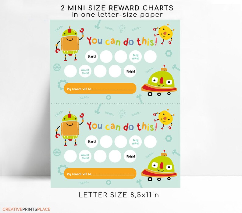 Mini Size Printable Robots Reward Chart, Boy's Mini Sticker Chart, Mini ...