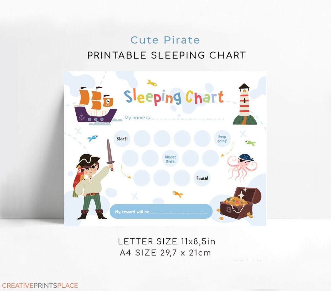Printable Pirate Theme Sleeping Chart for Boys, Boy's Sticker Chart ...