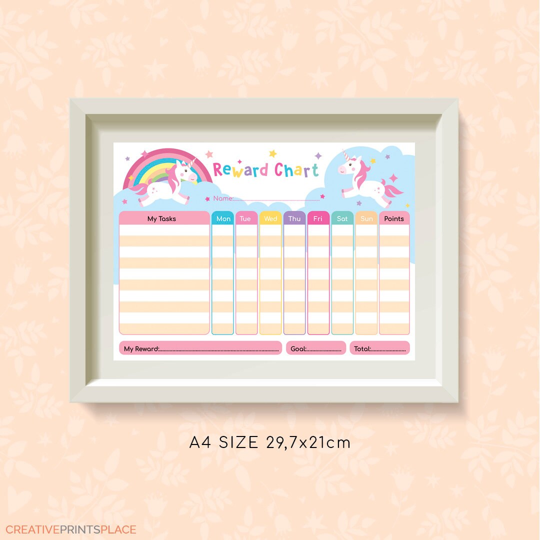 Unicorn Printable Reward Chart, Responsibility Chart for Girls, Girl ...