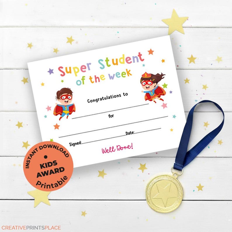 Student of the Week Certificate: Printable Classroom Award (digital ...