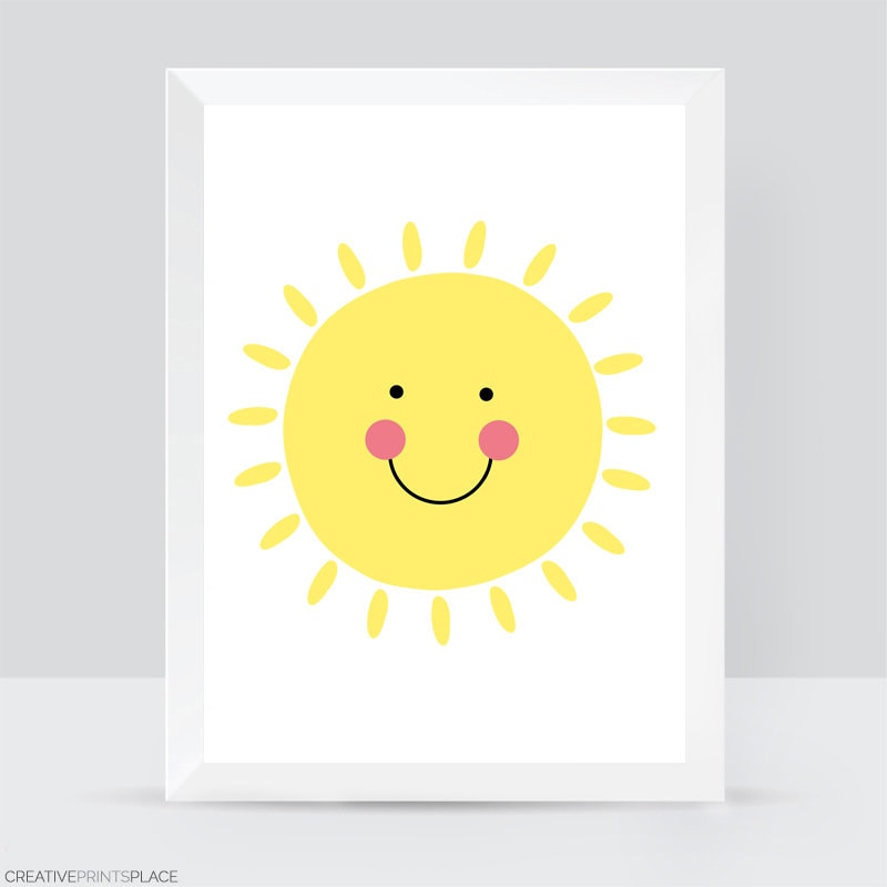 Cute Sun Printable, Smiling Sun, Yellow Sun Art, Sunshine Nursery Art ...