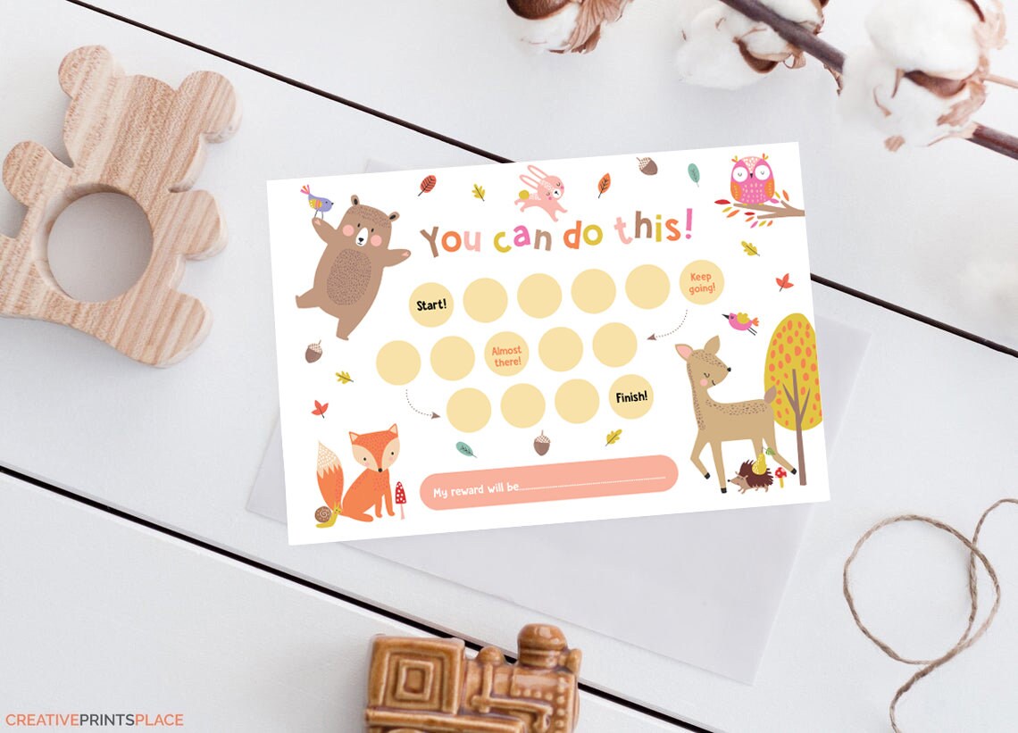 Printable Woodland Animals Reward Chart, Forest Animals Girl's Sticker ...