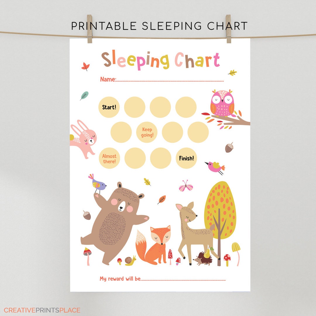 Printable Woodland Animals Sleeping Chart, Sleep Sticker Charts, Sleep ...