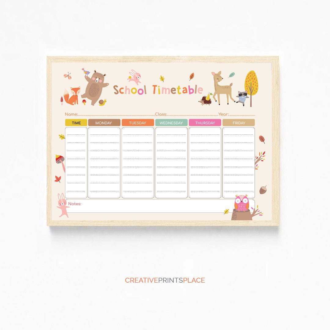 Printable Woodland School Timetable, Kids Daily Schedule, Back to ...