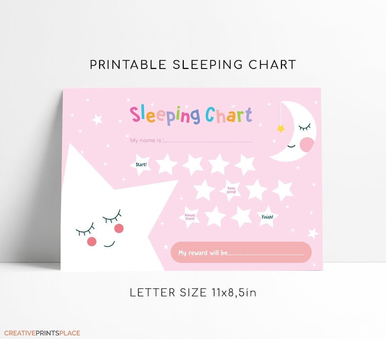 Star Moon Sleeping Chart for Girls, Sleep Log, Printable Sleep Tracker ...