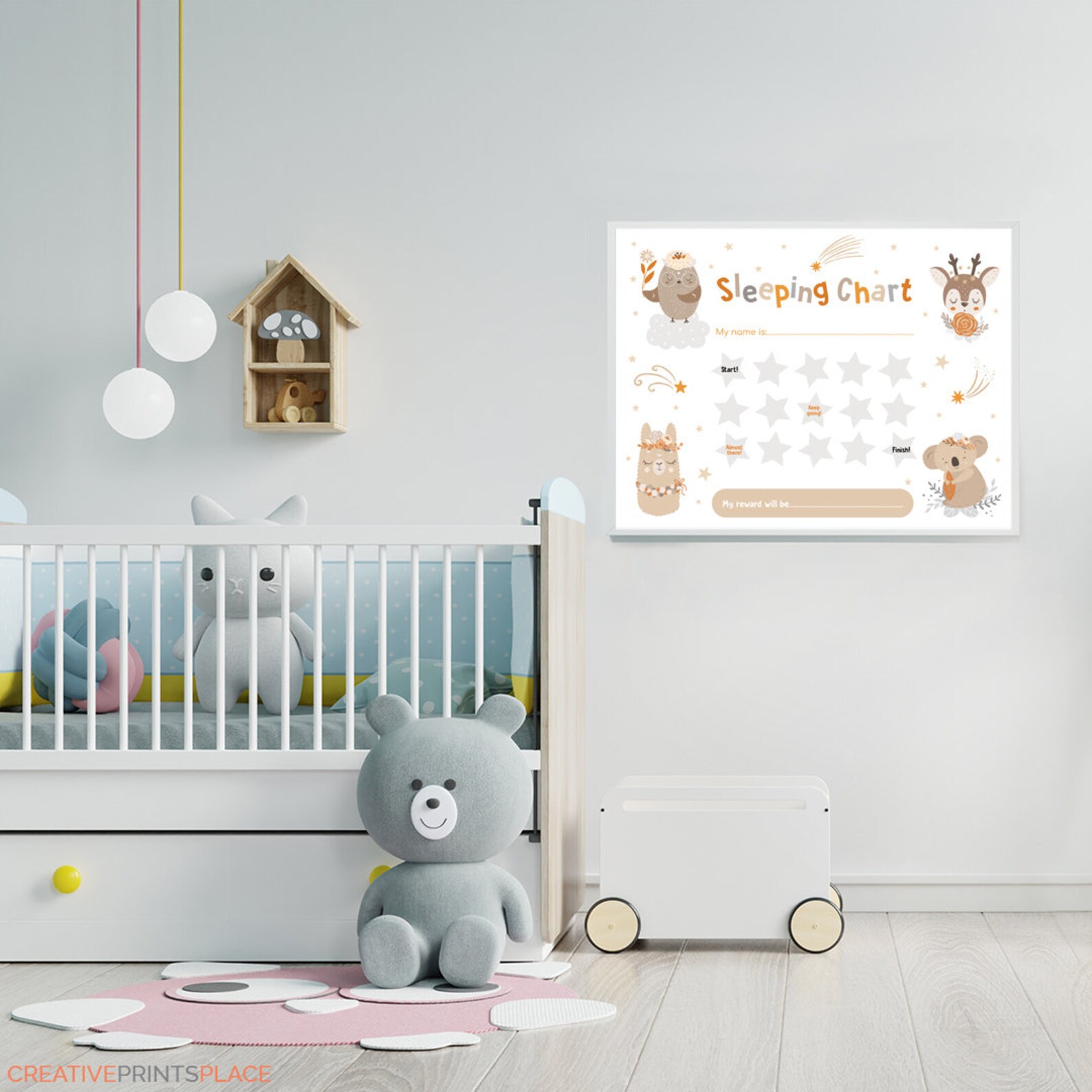 Printable Boho Animals Sticker Sleeping Chart, Good Night Chart for ...