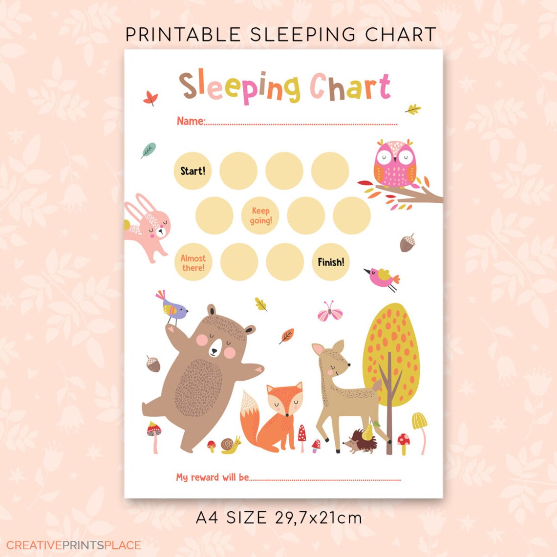 Printable Woodland Animals Sleeping Chart, Sleep Sticker Charts, Sleep ...