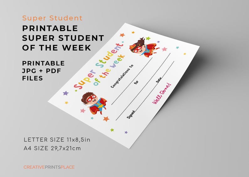 Student of the Week Certificate: Printable Classroom Award (digital ...