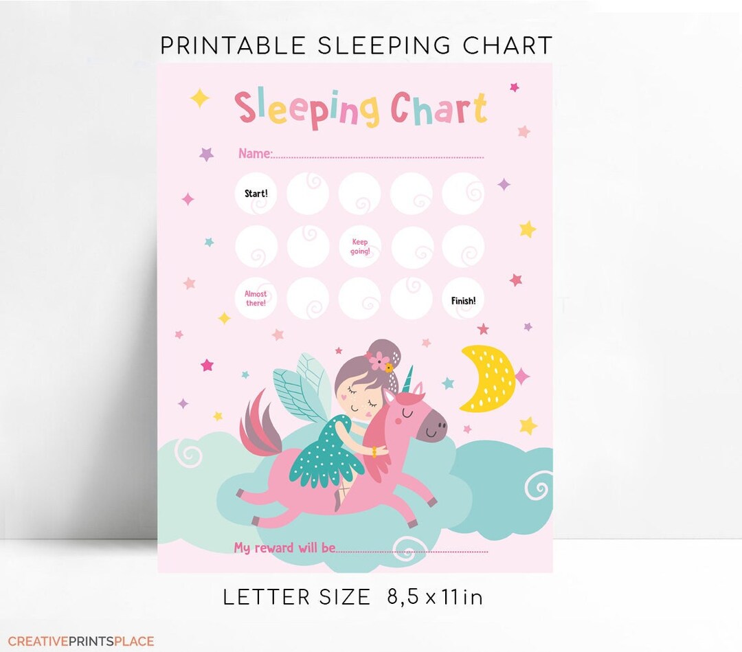 Printable Fairy With Unicorn Sleeping Chart, Girl Behavior Chart, Chore ...