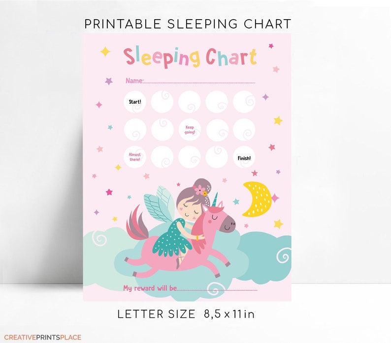 Printable Fairy With Unicorn Sleeping Chart, Girl Behavior Chart, Chore ...